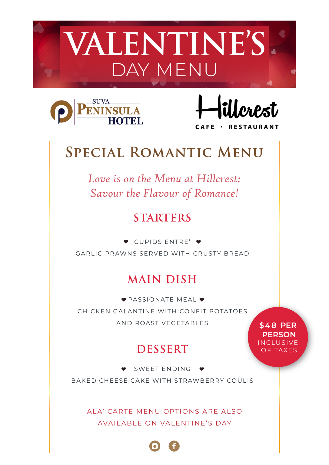 Special Romantic Menu - Suva Peninsula Hotel